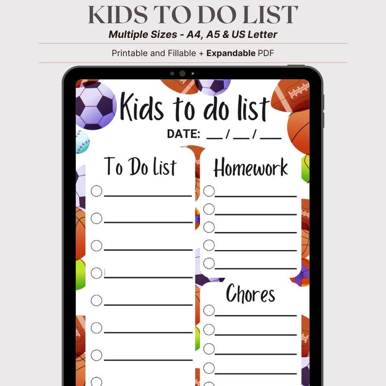 Kids To-do List | Printable Chore Chart, Homework Planner (fillable PDF ...