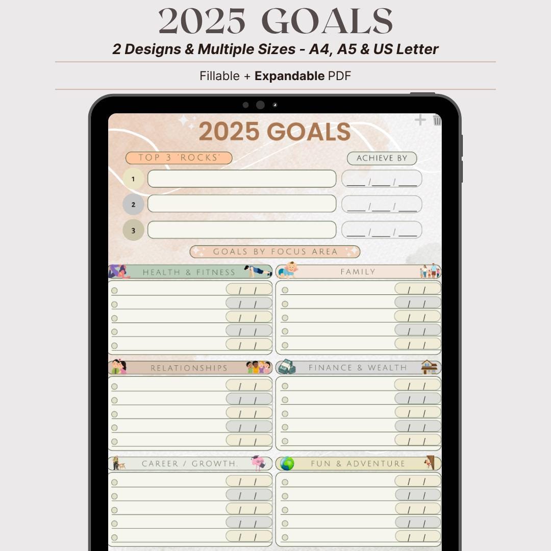 2025 Goal Planner | Printable Life Goals by Category (PDF) - Etsy