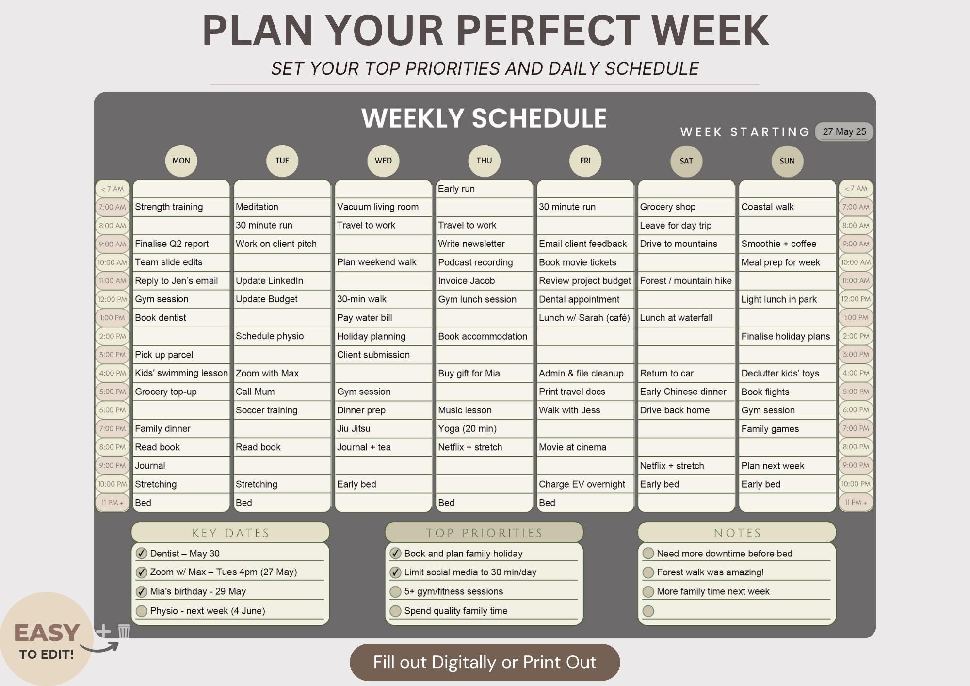 Fillable Weekly Schedule Planner – Printable A4 & US Letter (digital ...