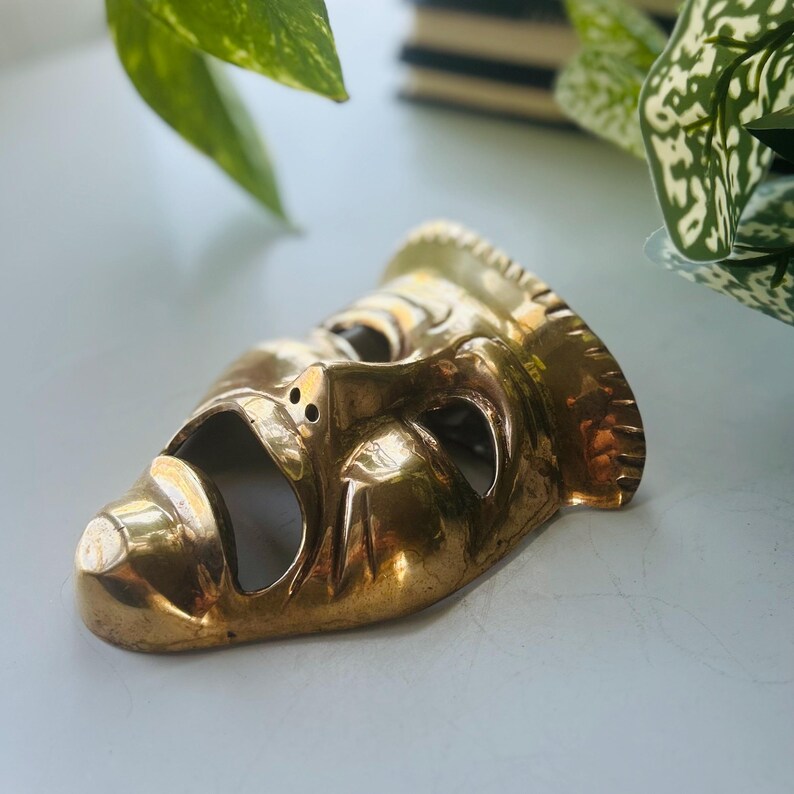 Vintage, MCM, Brass Theatrical Sad Mask, India - Etsy
