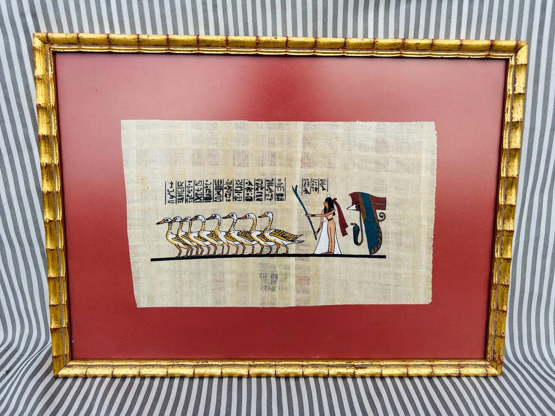 Pair of Vintage, Egyptian Geese on Papyrus Framed Wall Decor, Set of 2 ...