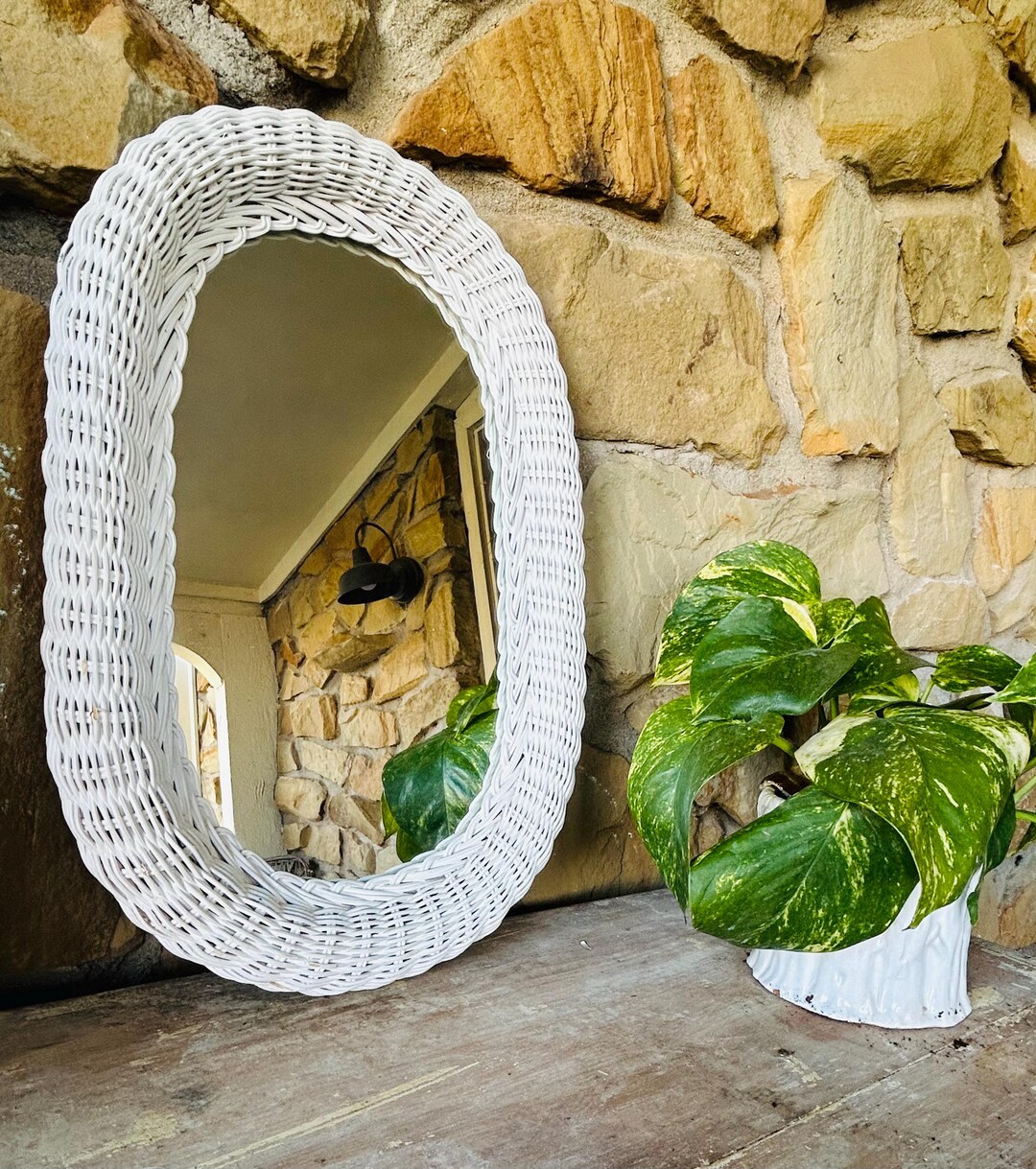 Vintage White Wicker Mirror - Etsy