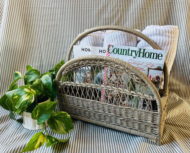 Vintage Wicker Magazine Rack - Etsy