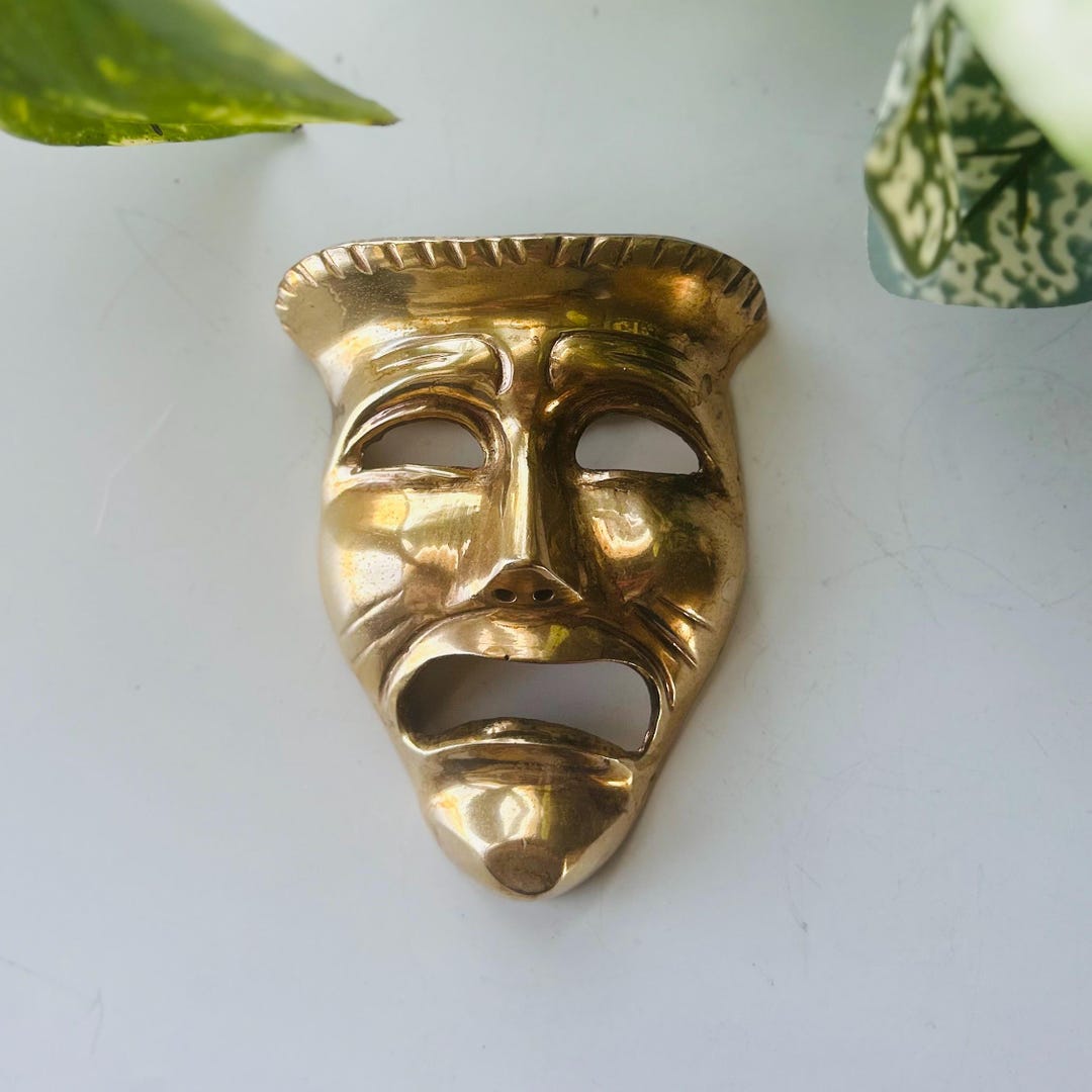Vintage, MCM, Brass Theatrical Sad Mask, India - Etsy