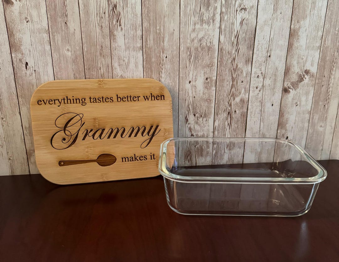 Personalized Rectangular Glass Bowl With Bamboo Lid - Everything Tastes ...