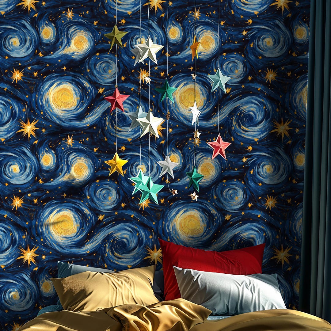 Starry Night Swirl Wallpaper: Cosmic Blue & Yellow Art (peel and Stick ...