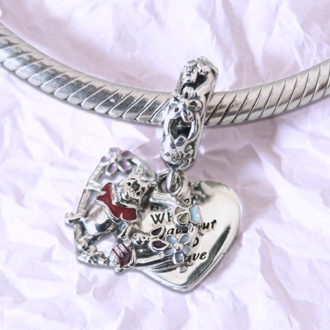 Winnie the Pooh & Piglet Pandora Disney Charm, Silver and Enamel Heart ...