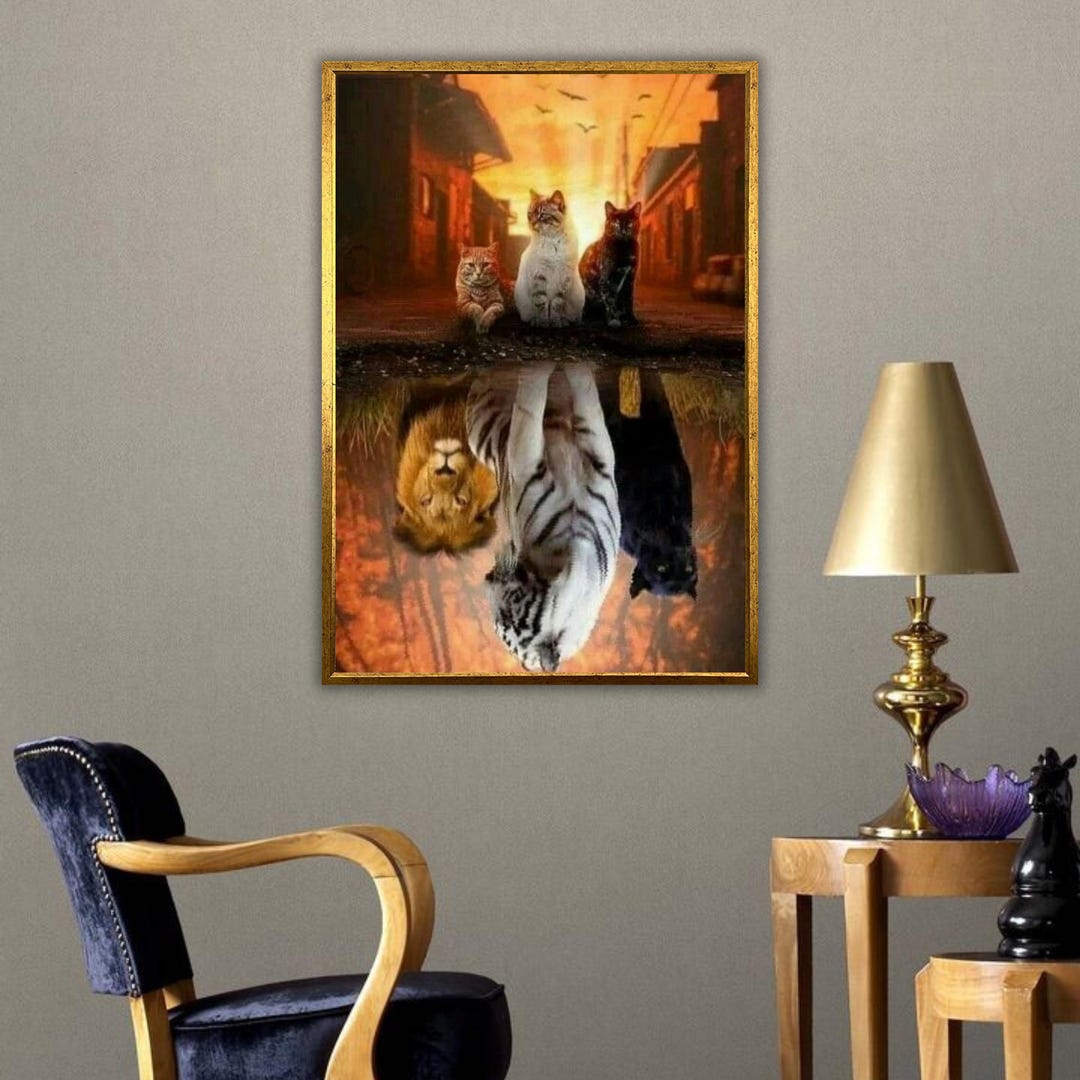 Cats and Big Cats Reflection Art, Cats With Wild Reflections Print ...
