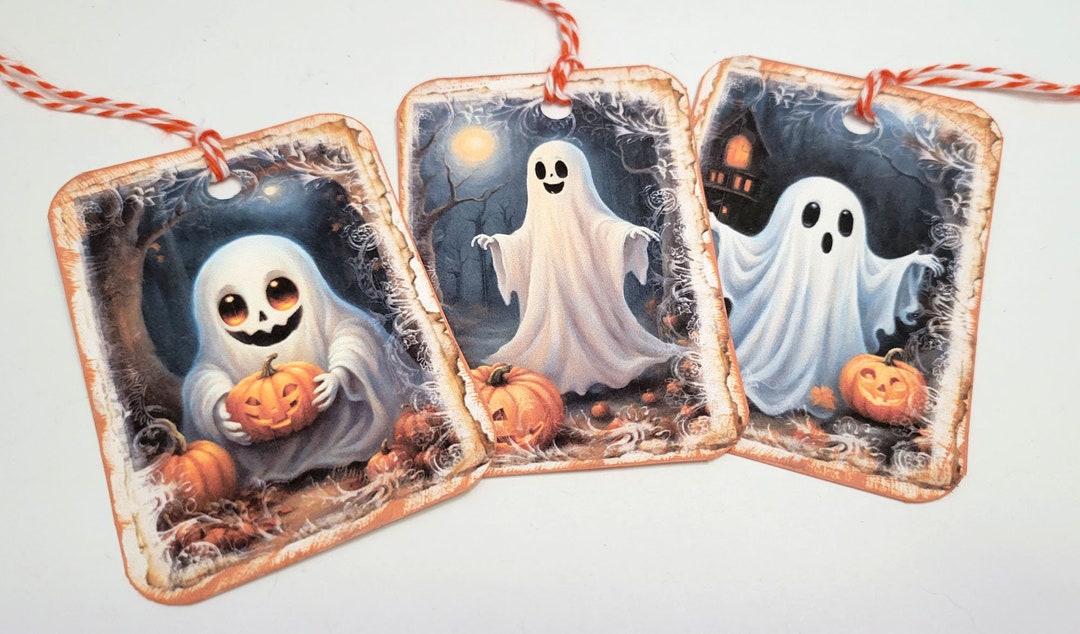 Halloween Ghosts-tags-set of 8 Cute Ghosts-jack O Lanterns-bats ...