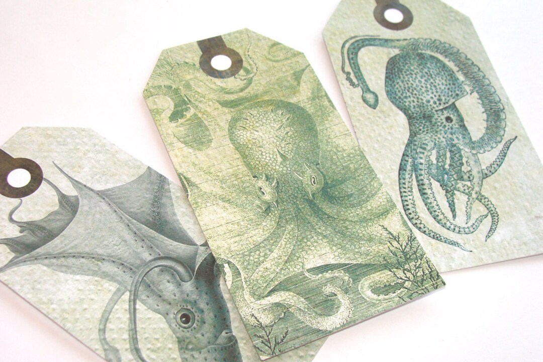Octopus Tags-set of 6-squid Tags-sea Life Tags-steampunk Tags- Ocean ...