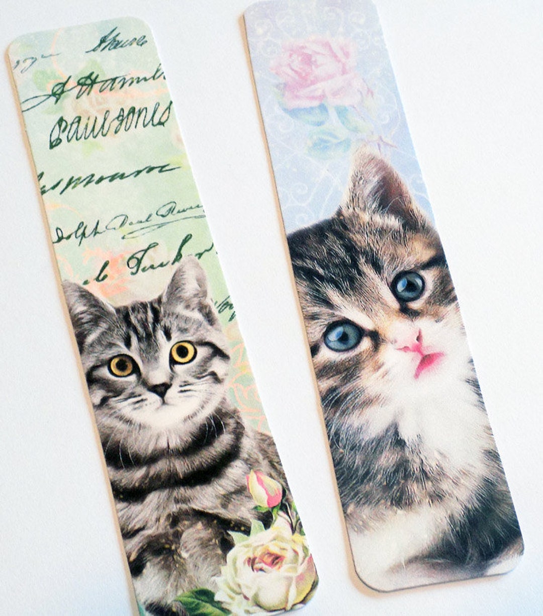 Cat Bookmarks Set of 6 Cats and Flowers Cottage Chic Cats Tabby N Tiger ...