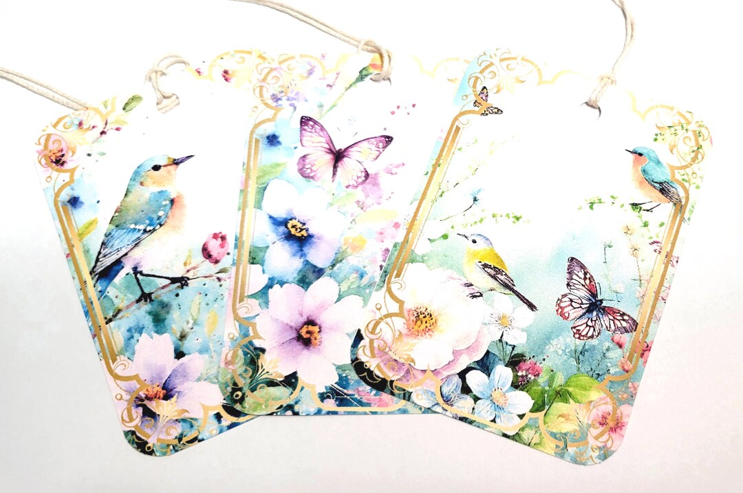 Floral Bird Gift Tags-set of 6-bluebird Tags-garden Tags-spring Tags ...