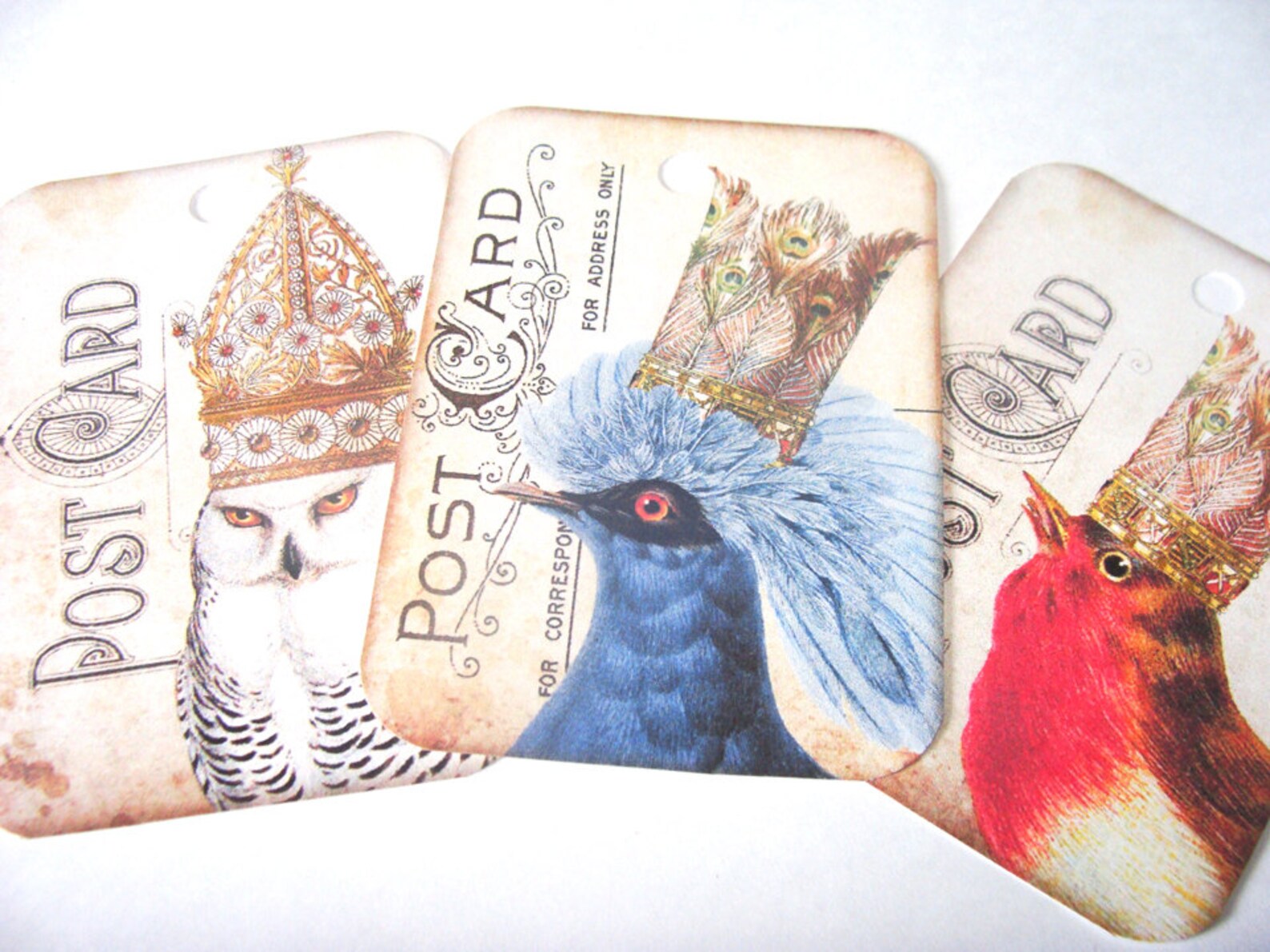 Royal Bird Tags-set of 9-birds in Crowns-gift Tags-whimsical Tags Card ...