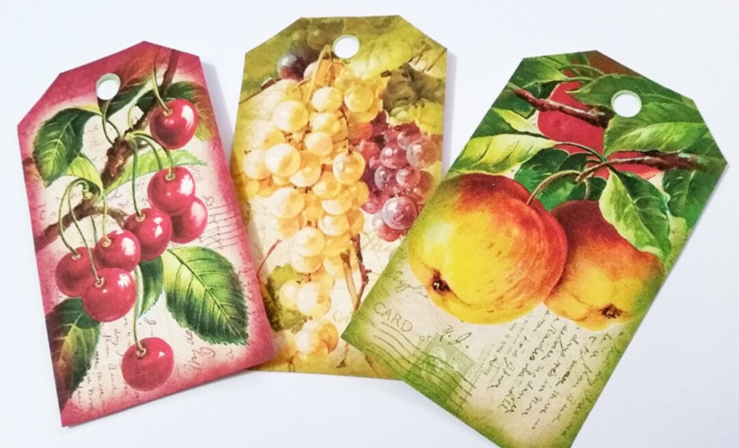 Fruit Gift Tags-set of 12-grape Tags-peach Tags-summer Fruits-berry ...