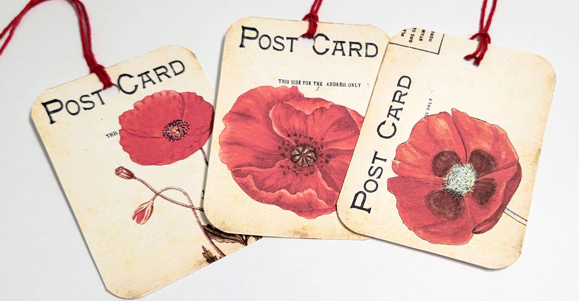 Red Poppy Tags-set of 6-red Flower Tag-postcard Poppies Garden Tagss ...