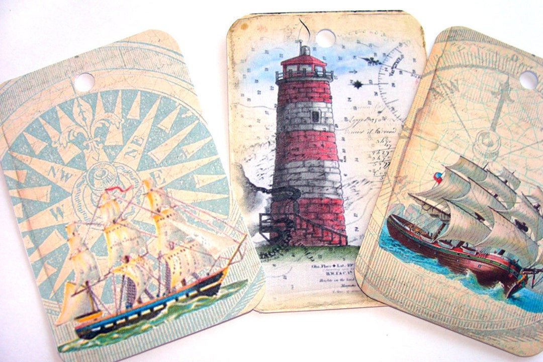 Nautical Tags-set of 6-lighthouse Tag-ocean Tags-sailboat Tag-ship Tag ...
