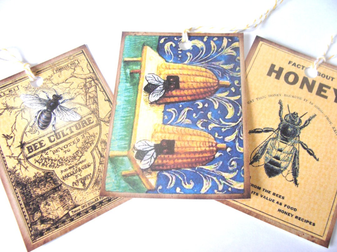 Honey Bee Tags set of 8 Bee Hives Honey Tags Garden Tags Insect Tags ...