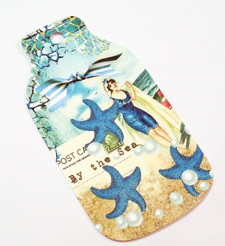 Beach Bottle Tags-set of 6-beach Theme Sand and Shells-beach Glass-card ...