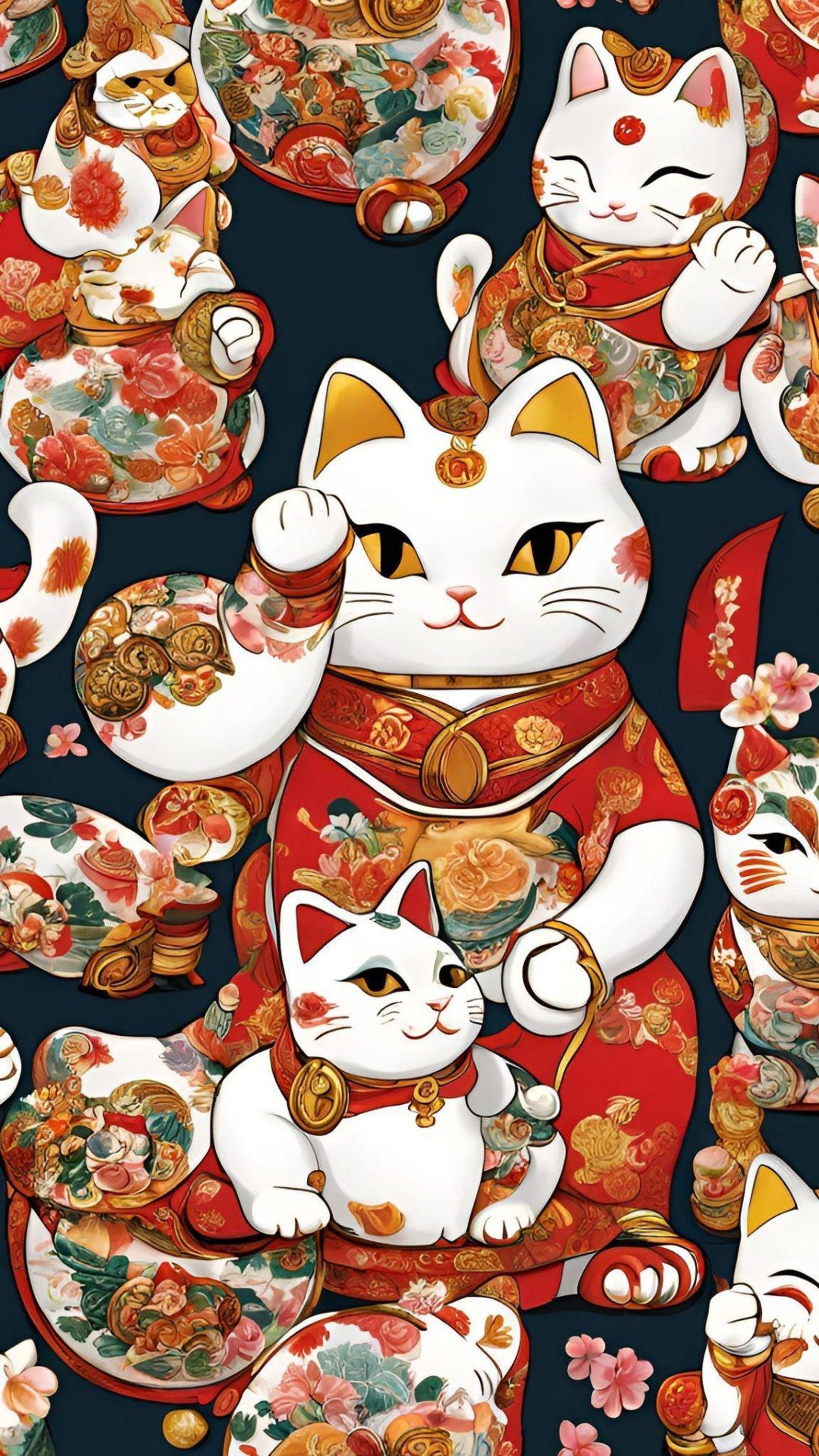Maneki Neko Lucky Cat Wallpaper – Digital Download for Phone & Tablet ...