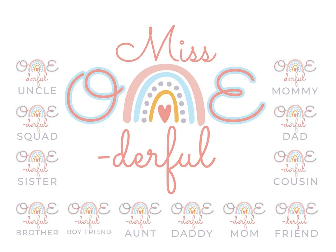 Miss One Derful SVG Bundle: Watercolor Rainbow 1st Birthday (digital ...