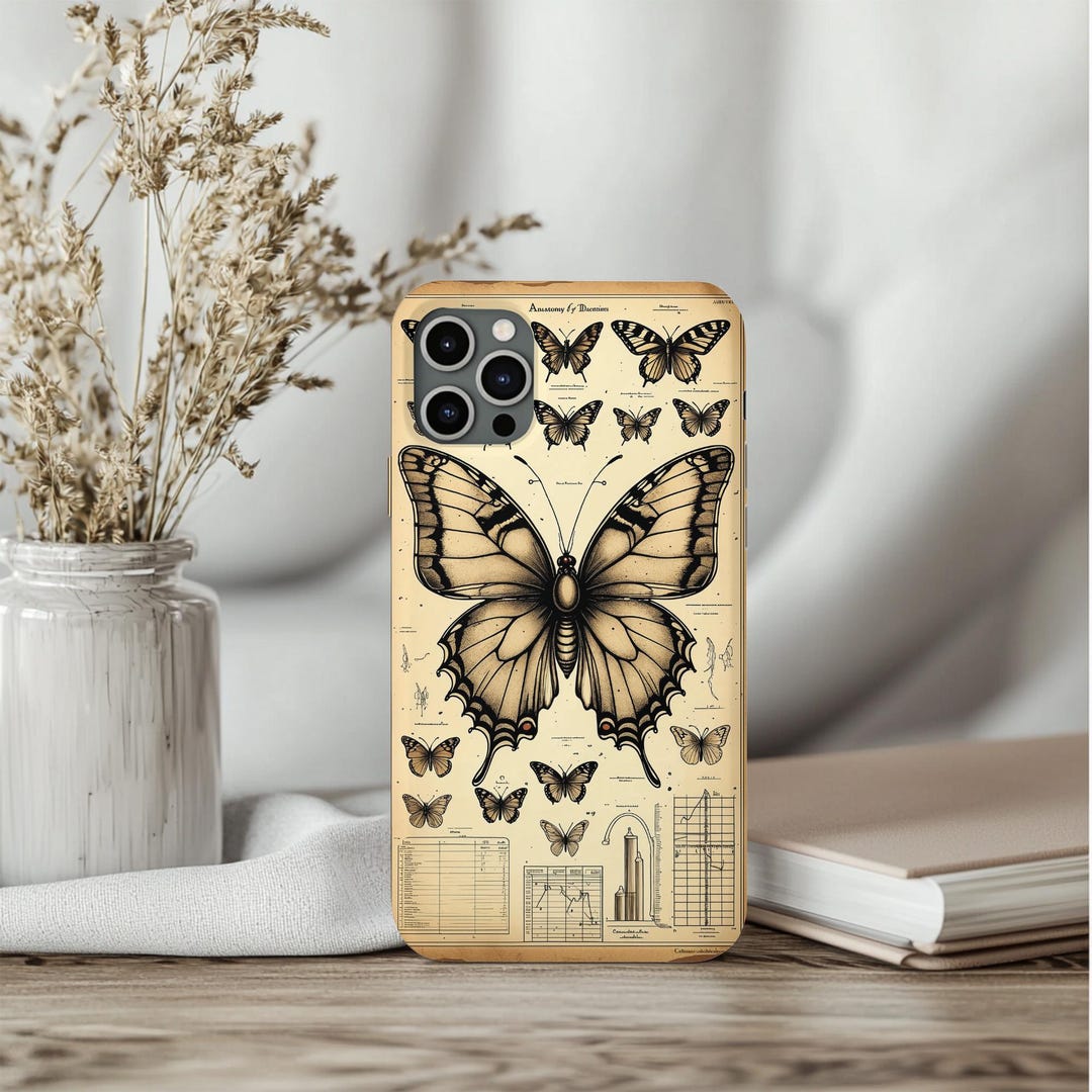 Vintage Butterfly Anatomy Phone Case Scientific Illustration With Sepia ...