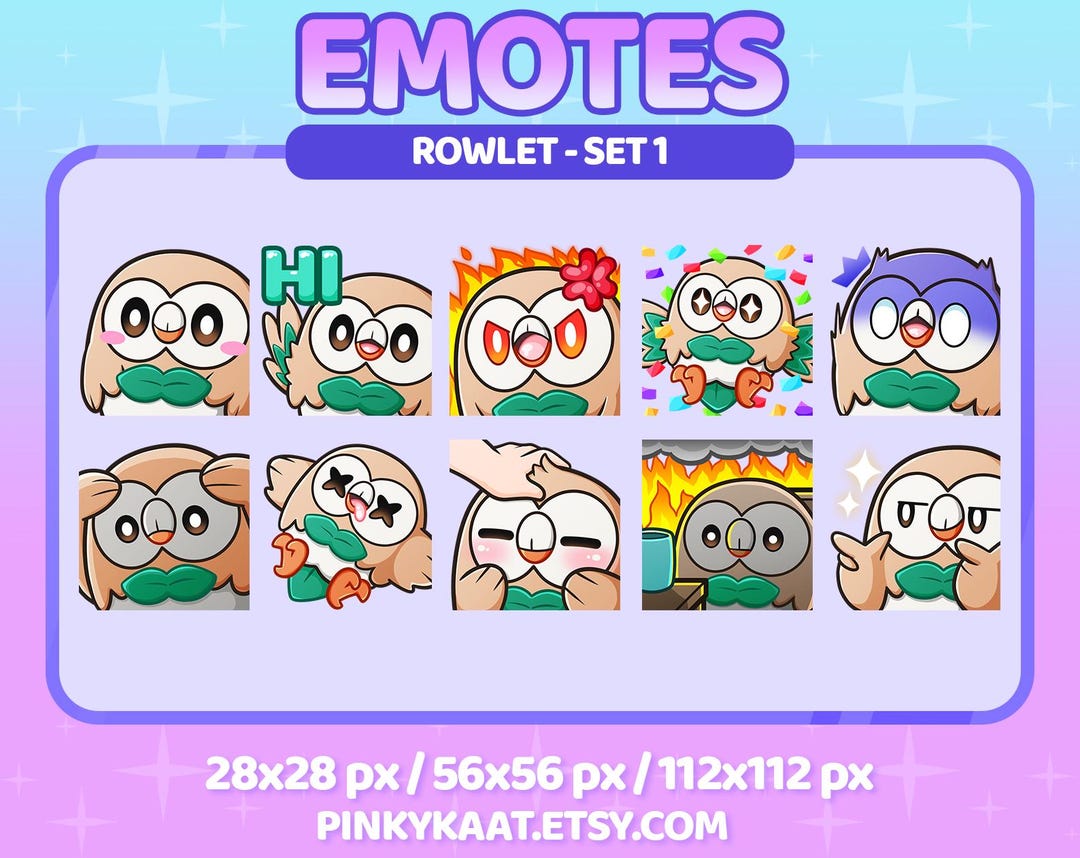 Set 1 Cute Rowlet Emotes for Twitch, Discord & Youtube / Pokemon ...