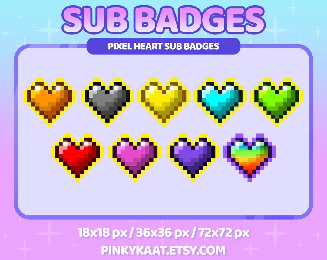 Pixel Heart Container - 9 Sub Badges Pack for Twitch / Discord ...