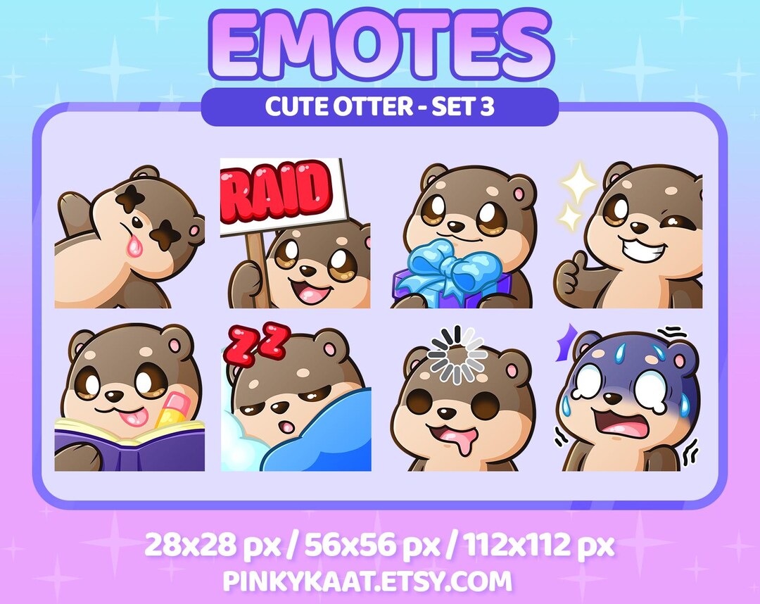 Set #3 Cute Otter Emotes for Twitch, Youtube, Kick, Tiktok and Discord ...