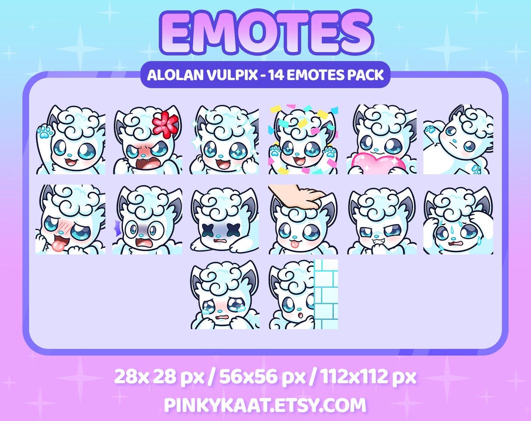 Chibi Alolan Vulpix 14 Emotes Pack for Twitch / Discord / Tik Tok ...