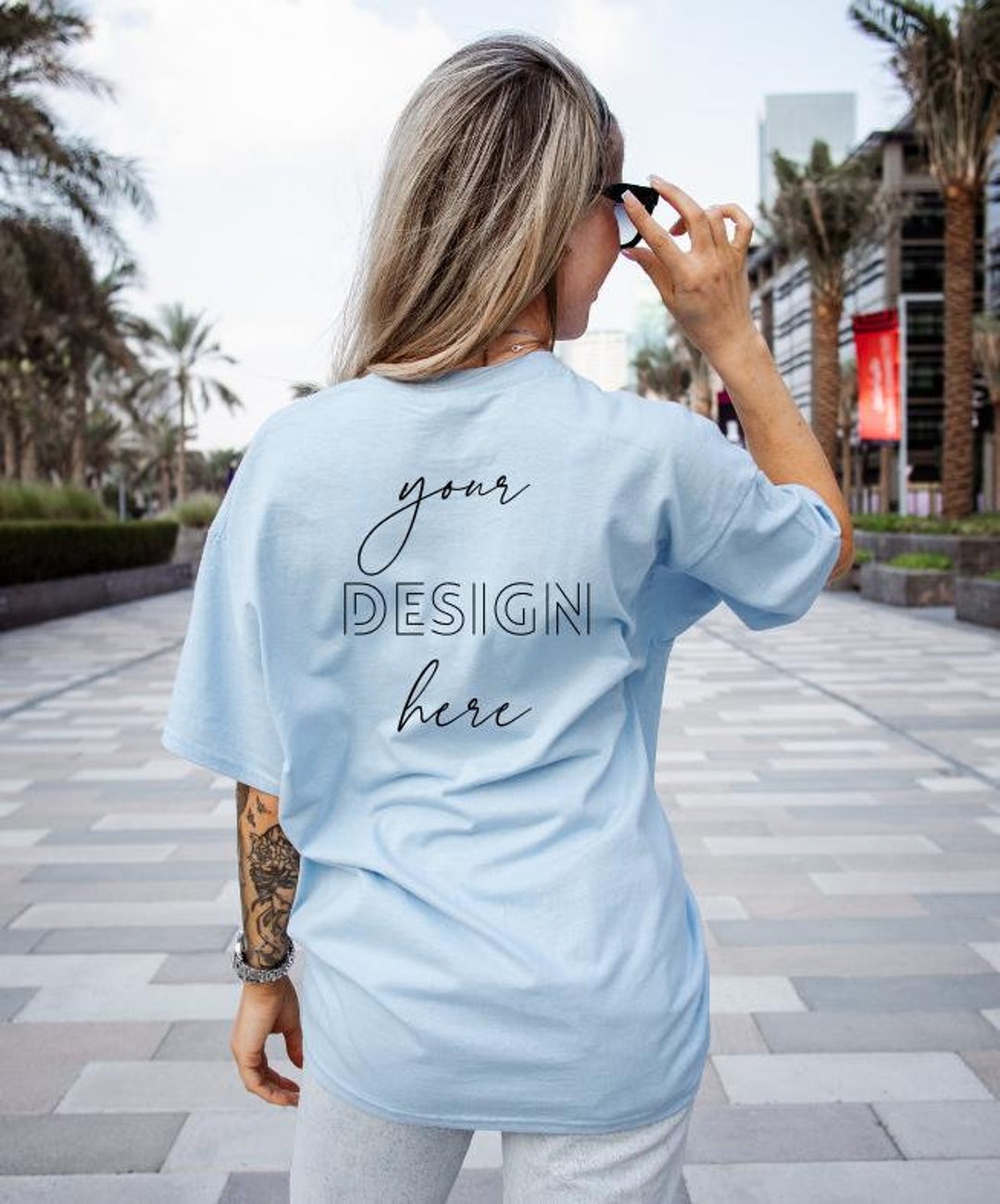 Gildan 5000 Light Blue Shirt Mockup | G5000 Light Blue | Real Model ...