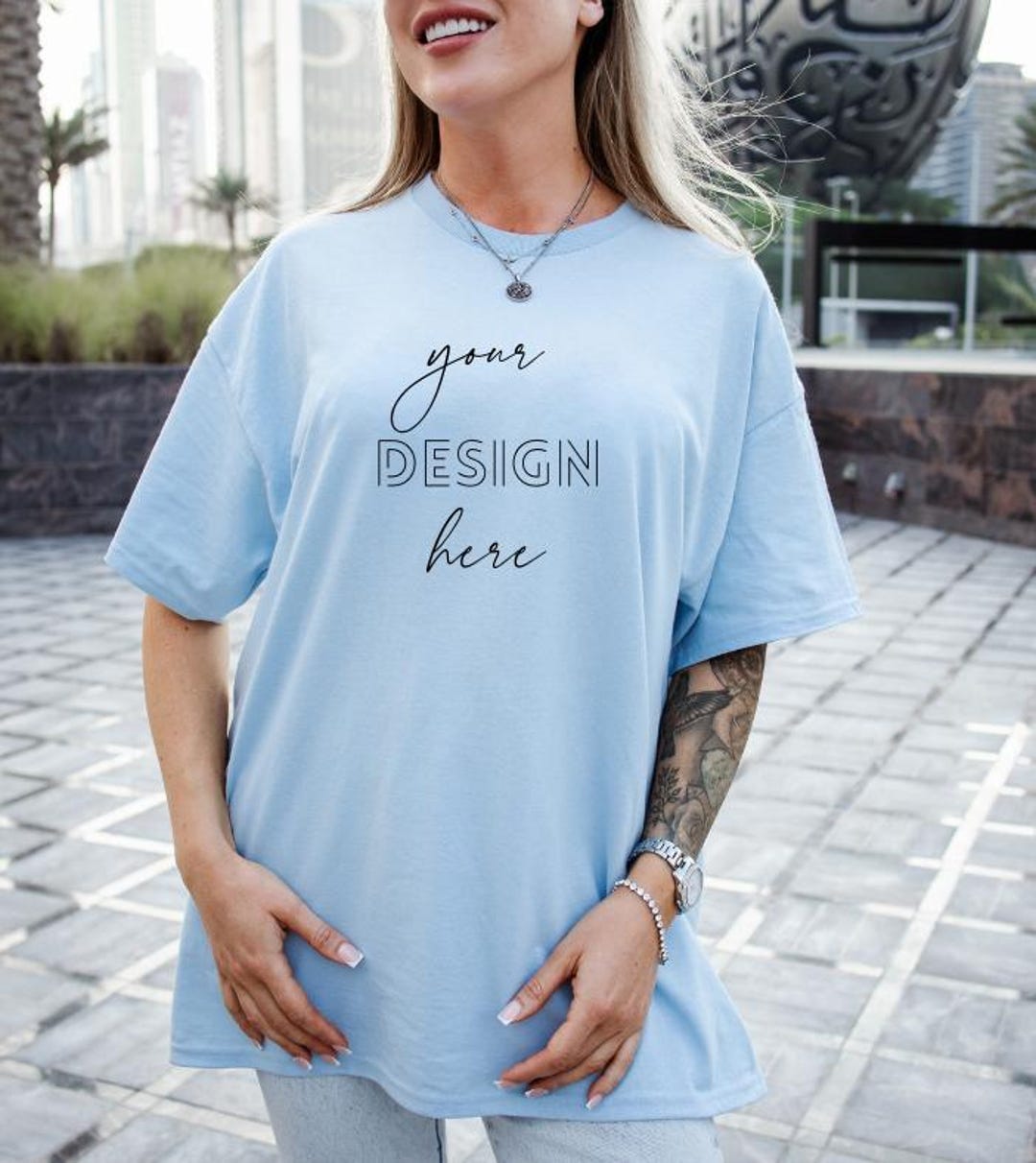 Gildan 5000 Light Blue Shirt Mockup | G5000 Light Blue | Real Model ...