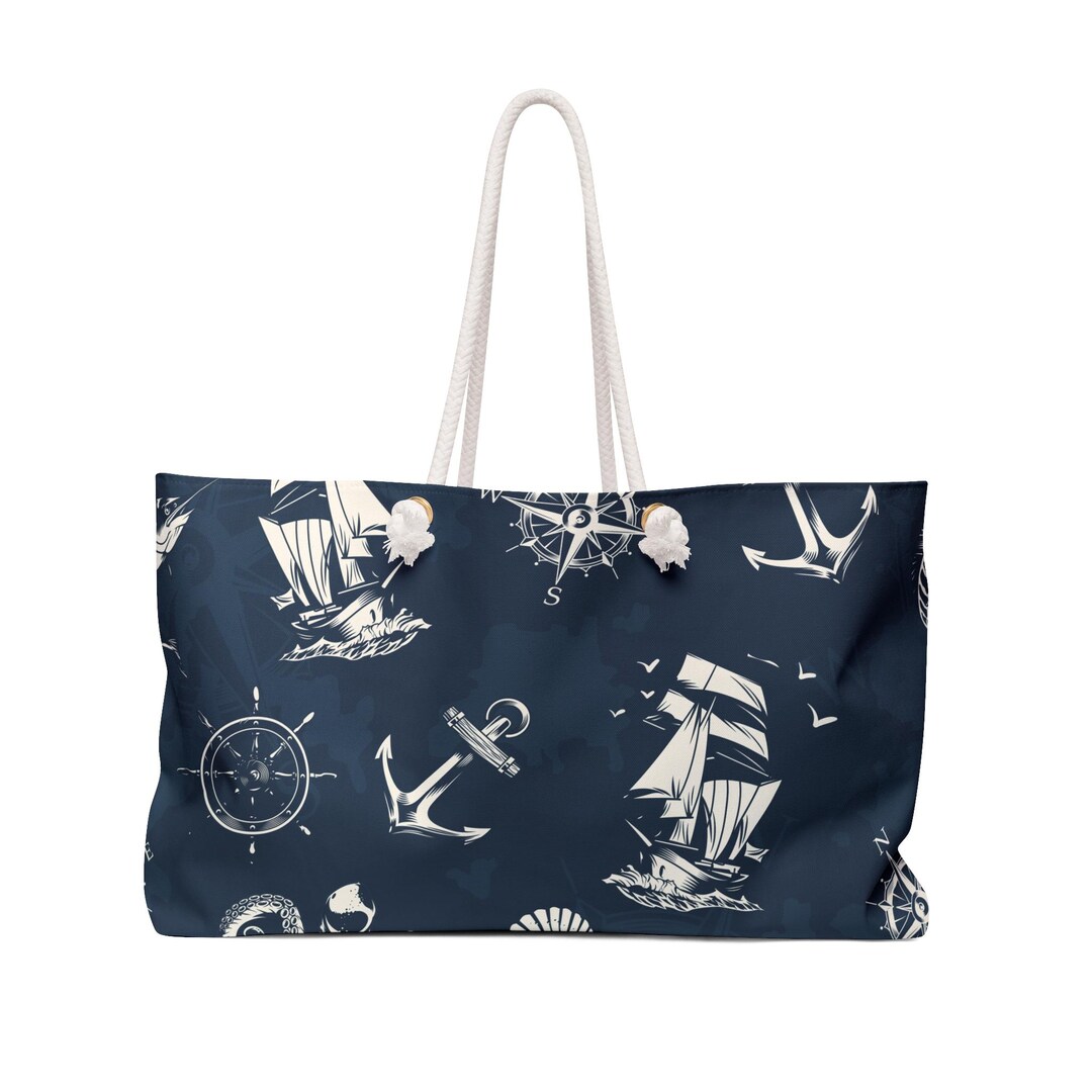Nautical Weekender Bag Coastal Travel Carry-on Duffle Anchor Beach ...