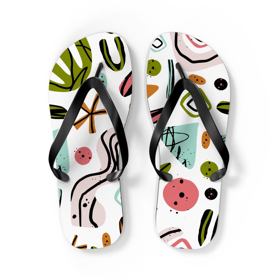 Colorful Abstract Print Flip Flops: Summer Beach Footwear - Etsy