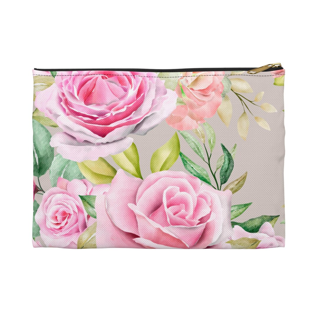 Pink Watercolor Roses Accessory Pouch | Floral Makeup Bag, Zipper Pouch ...