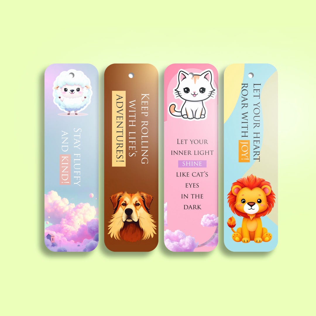 Printable Animal Bookmarks - Cute Cat, Brown Dog, Cloud Sheep & Lion ...