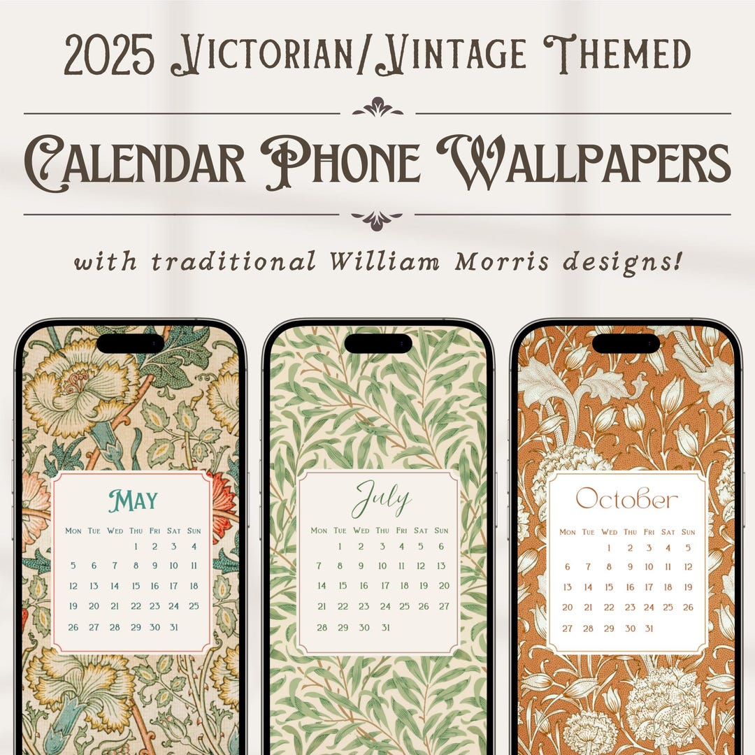 2025 Victorian Calendar Phone Wallpaper | William Morris Floral ...