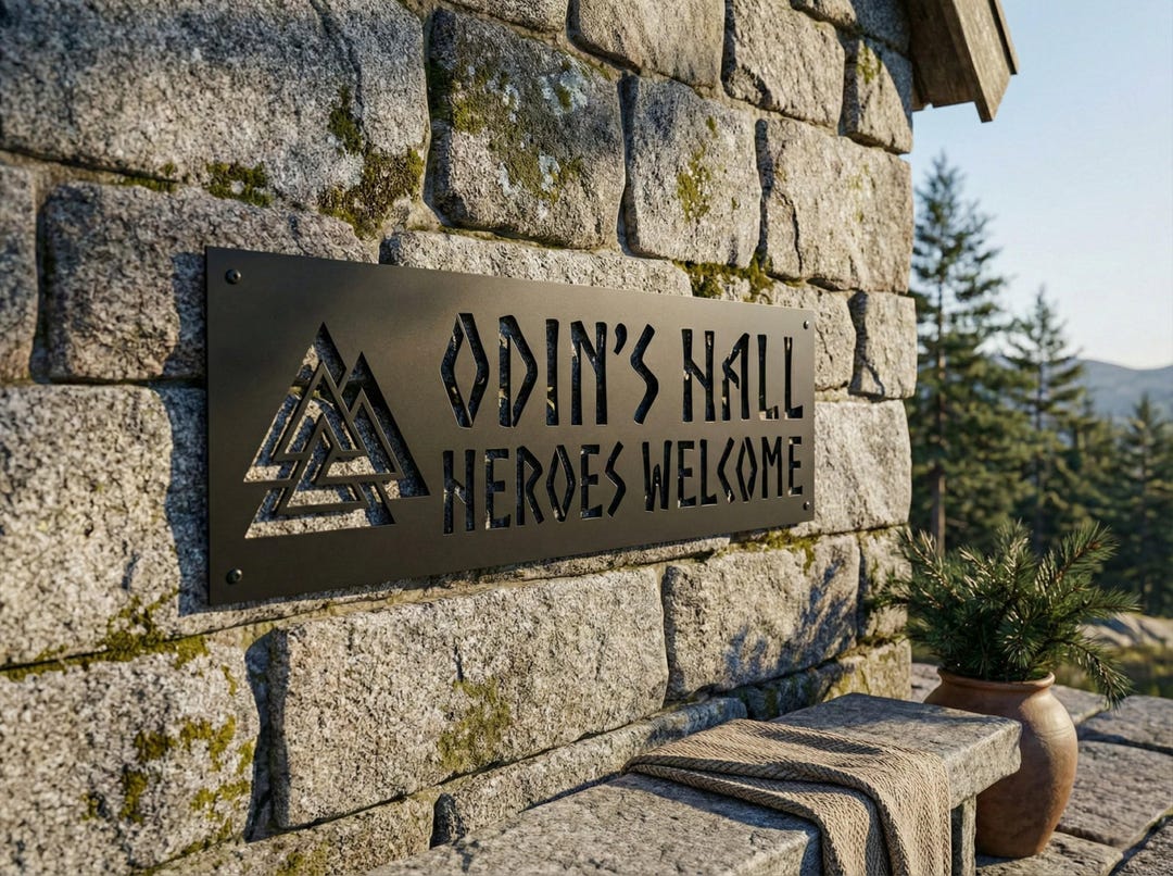 Odin's Hall Metal Wall Art | Heroes Welcome Sign | Viking Decor for Man ...