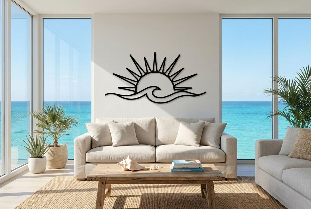 Sunset With Wave Ocean Metal Wall Art | Beach Wave Decor | Living Room ...
