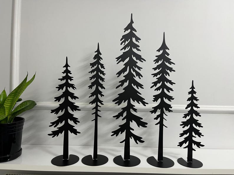 Pine Tree Table Decor Set, Above Fireplace Tree Decor, Metal Christmas ...