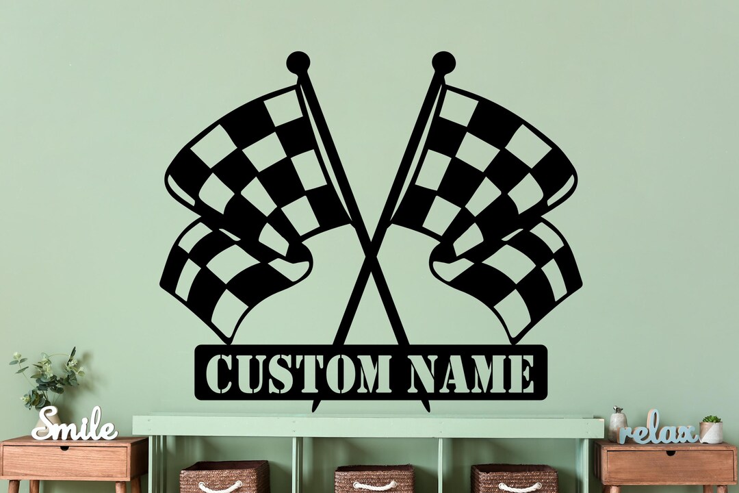 Custom Checkered Flag Racing Sign, Checkered Flag Metal Wall Art ...