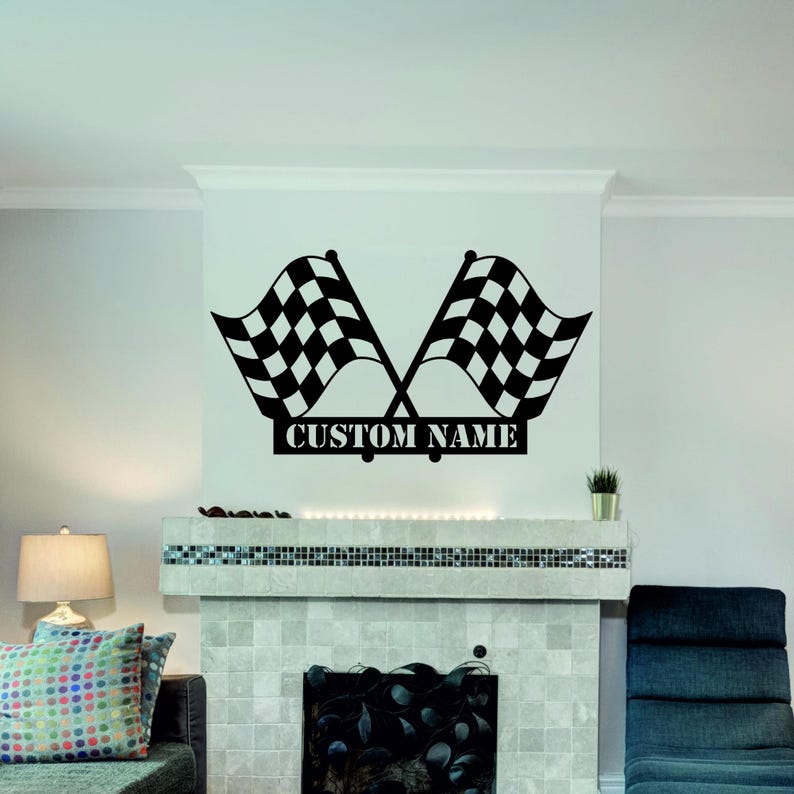 Personalized Checkered Flag Metal Sign, Custom Racing Garage Decor - Etsy