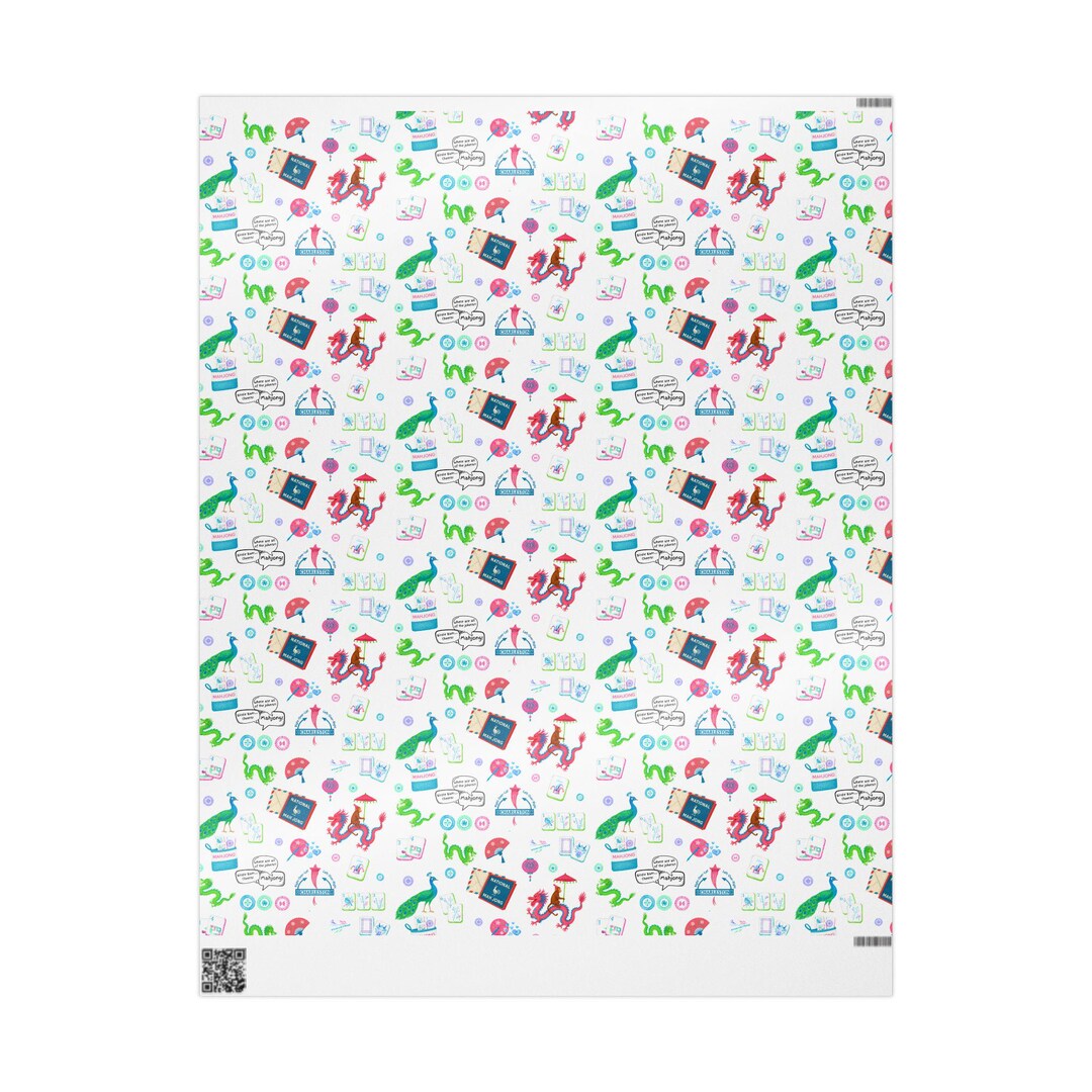 Mahjong Wrapping Paper . Pink Dragon Gift Wrap, Charleston Peacock ...