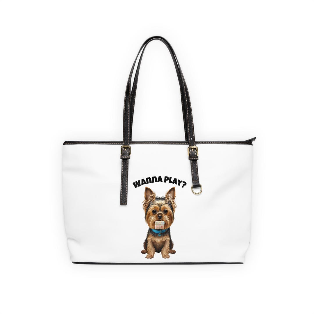 Mahjong PU Leather Shoulder Bag Withyorkie Dog Cute Mahjong Tile ...