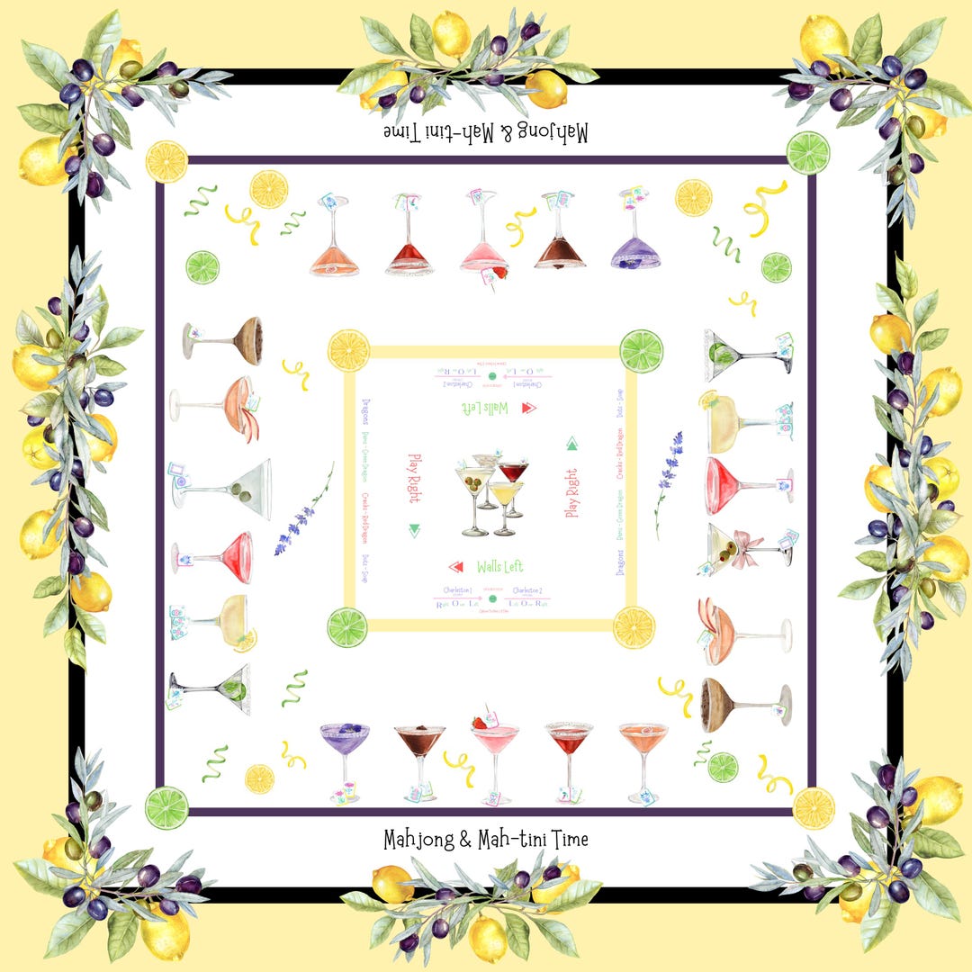 Mahjong Tablecloth: Martini Cocktails & Charleston Instructions - Etsy