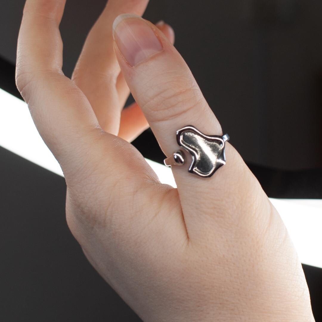 Molten Abstract Raindrop Statement Ring, Adjustable Silver Tone Band ...