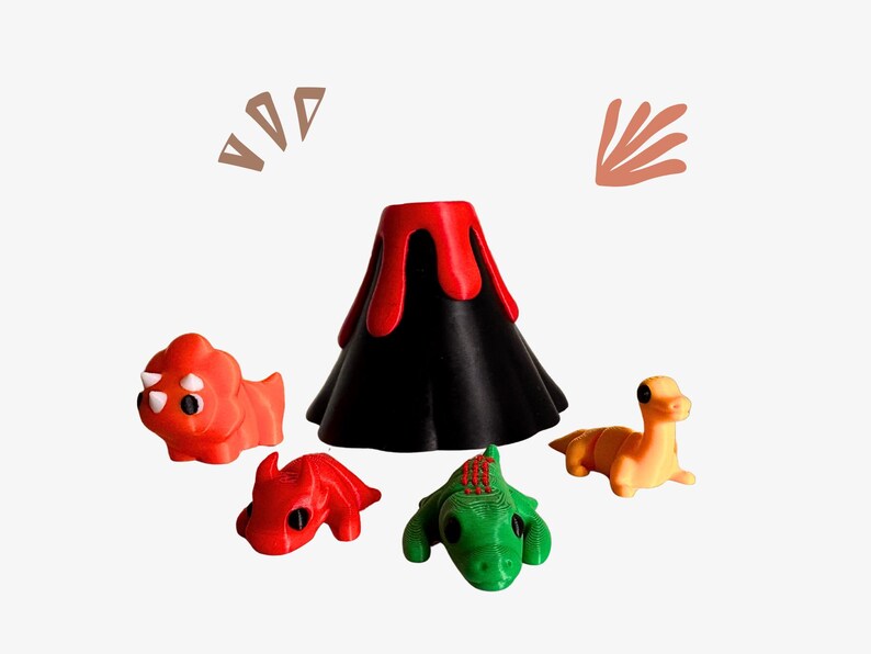 Dinosaur Volcano Playset - Montessori Pretend Play Toy for Kids - 3D ...