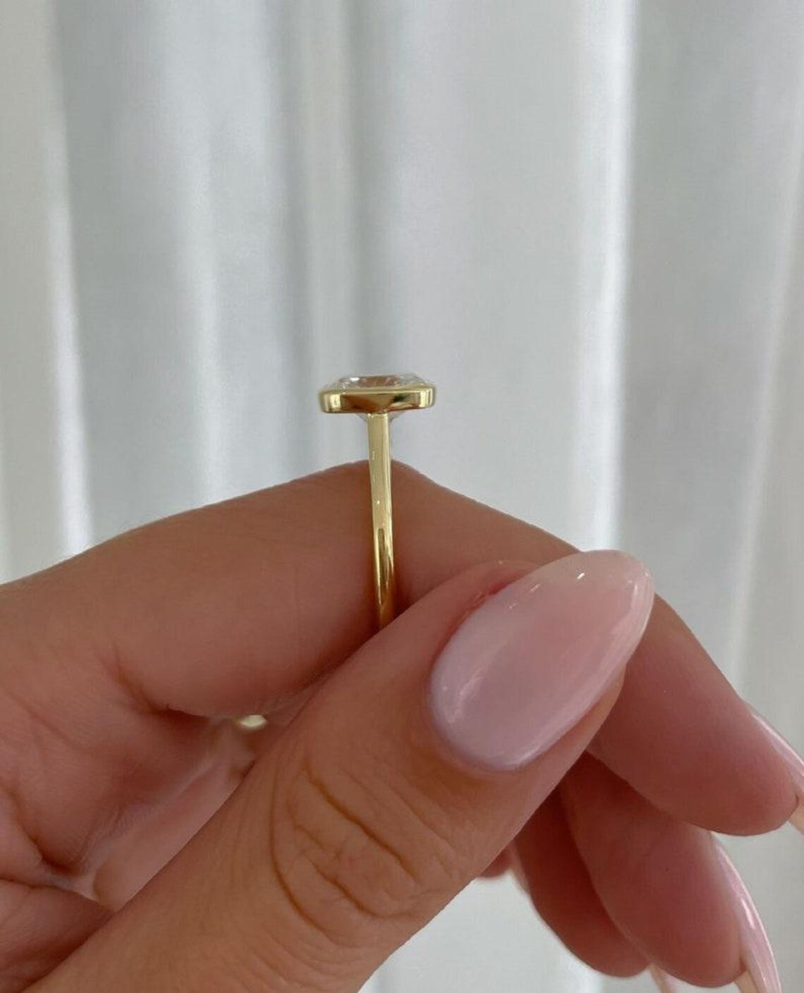 Cushion Cut Moissanite Engagement Ring: Bezel Set 14K Gold Solitaire - Etsy