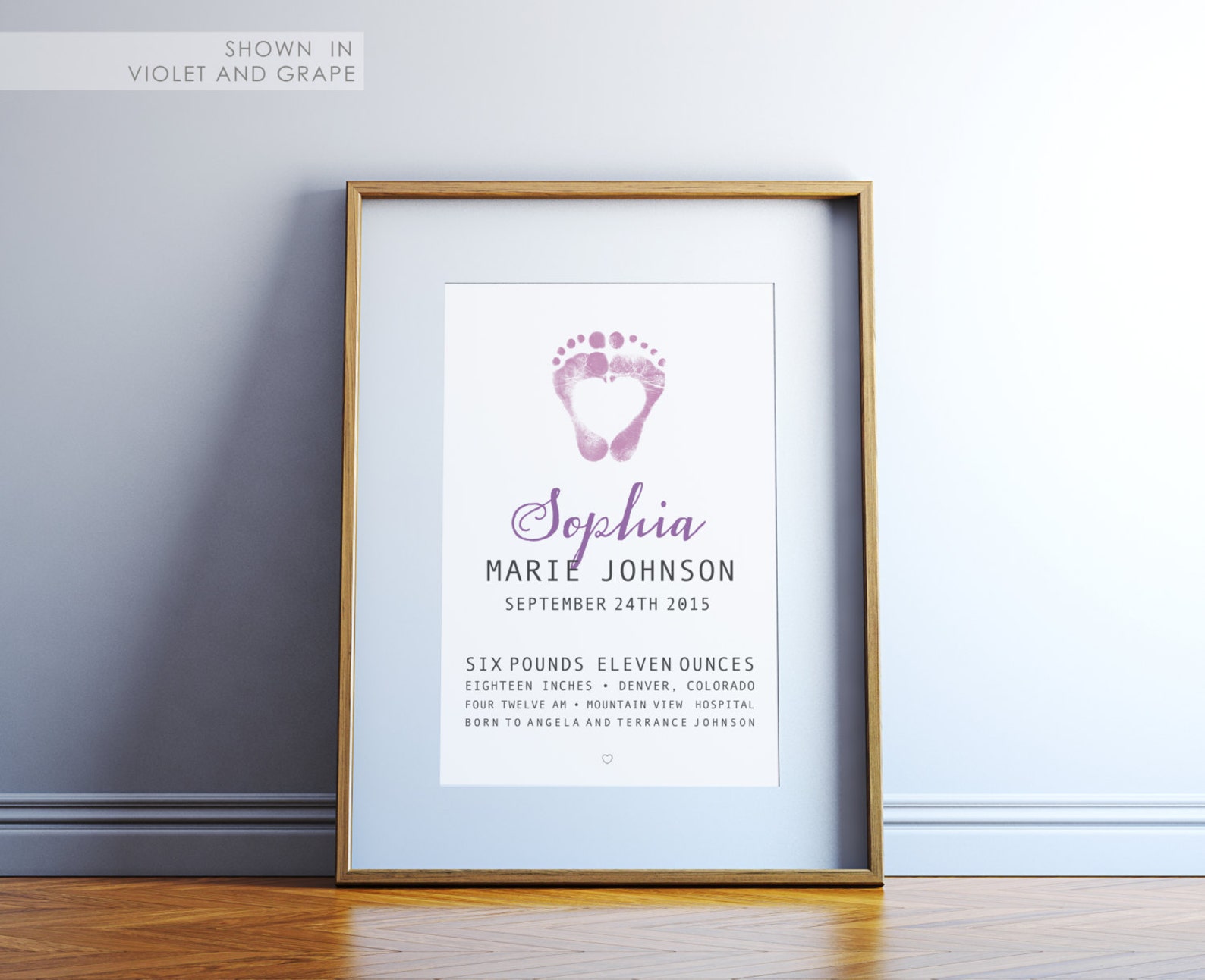 Baby Footprint Art Birth Poster Nursery Name Wall Art - Etsy