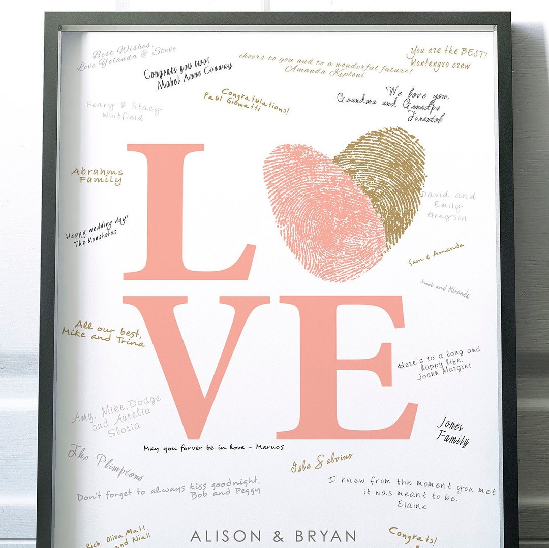LOVE Fingerprint Heart Sign Wedding Memory Decor, Couple Guestbook ...
