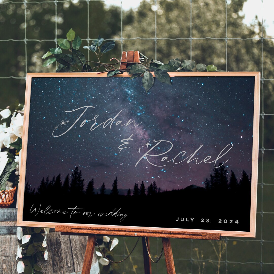 Starry Night Wedding Welcome Sign: Galaxy Mountain Scene - Etsy